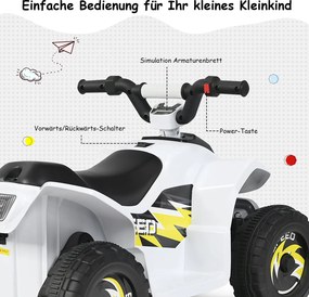 Costway 6 V baterie Quad Mini Quad pro batolata – 73 × 40 × 44,5 cm, bílý