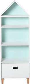 HOMCOM Dětská knihovna Dřevěná knihovna pro děti na knihy, hračky a DVD s 4 policemi a 1 zásuvkou Dvoubarevný kompaktní design 50x30x142 cm Bílá