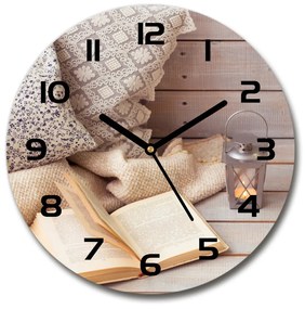 Wallmuralia Skleněné hodiny kulaté Relax při knížce fi 30 cm