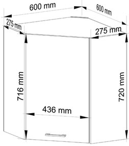 Rohová horní kuchyňská skříňka OLIWIA W60/60 V 720 bílá / beton