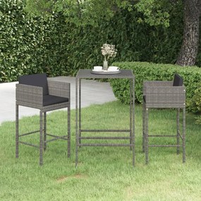 3dílný zahradní barový set s poduškami polyratan šedý,  3094788