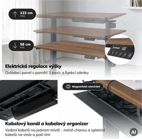 Elektrický stůl s regulací výšky ergonomický antracitový/ořech,1200x600 mm: ARIA
