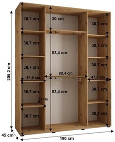 Šatní skříň Sapporo Abika 190/205,2/45 barevné provedení: bílý mat + dub artisan + černé lamely