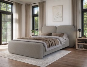 Postel Ollival 160x200 s kovovým roštem a úložným prostorem, béžový plyš