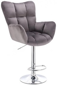 LuxuryForm DESIGN Barové křeslo AURORA VELUR na stříbrné kulaté podstavě - tmavě šedé