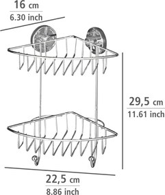 Rohová koupelnová police BARI, Vacuum-Loc, 2 úrovně – chromovaná ocel, WENKO