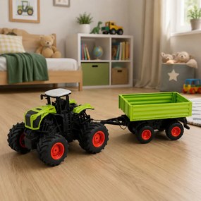 LEAN Toys Vysoký zemědělský traktor s vyklápěcím přívěsem, dálkově ovládaný RC v měřítku 1:16