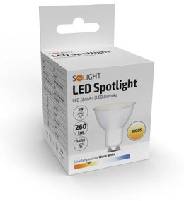 Solight LED žárovka, bodová , 3W, GU10, 3000K, 260lm, bílá