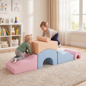 Costway Sada 6 pěnových stavebnic s potahem šetrným k pokožce a zaoblenými