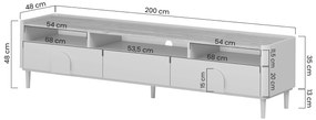 TV stolek Amilio 200 cm na nožkách - kašmírová / dub olejovaný / úchytky dub světlý