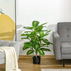 HOMCOM Velká Umělá Dieffenbachia 95 cm - Umělá Rostlina v Květináči, Umělý Strom s Umělou Trávou pro Dekoraci Obývacího Pokoje, Ložnice, Zahrady