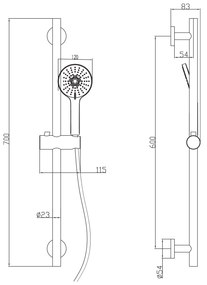 Sapho, Sprchová souprava, posuvný držák, 700mm, černá, SC515