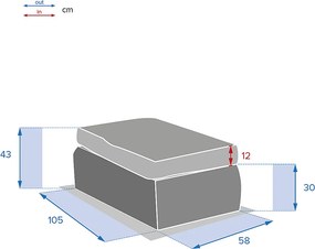DEOKORK Ratanový taburet vč. polstrování 105 x 60 cm BORNEO (šedá)