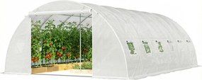 Outsunny venkovní tunelový skleník 6 × 4 × 2 m – pozinkovaný rám, voděodolný a UV-odolný PE potah, rolovací dveře a síťovaná okna, bílý