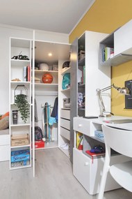 Rohová šatní skříň SIGMA SI1 Bílá lux + beton