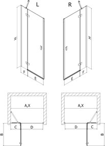 Mexen Mist-H, 1-křídlé sprchové dveře pravé 90 cm, čiré sklo, měděný matný profil, 8A5-090-000-65-00-P