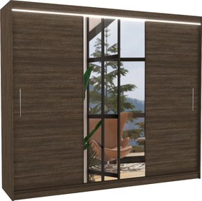 ADRK Furniture Posuvná skříň se zrcadlem a LED osvětlením DENIS 250 SW-DEN-CH-250+L-V364