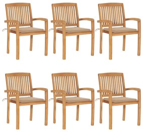 Stohovatelné zahradní židle s poduškami 6 ks masivní teak 3073228