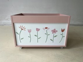 AIYAPLAY hrací box na hračky, úložný box s kolečky a brzdami, 34,5 l otevřený box na hračky s květinovým vzorem, 50 x 30 x 33,5 cm