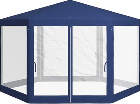 Outsunny Pavilon 4x3m Hexagonální Voděodolný Stabilní Zimní Odolný Pavilon s Moskytiérou, Party Stan, Zahradní Altán se 6 Bočními Panely pro Kempování