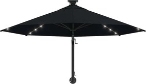 Nástěnný zahradní slunečník s LED 300 cm černý 312528