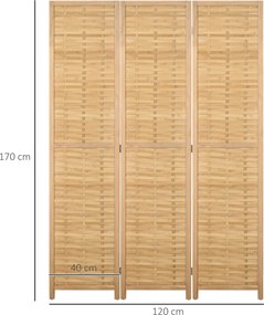 HOMCOM Paraván do pokoje 3-dílný skládací paraván z bambusu 120x170cm do obývacího pokoje nebo ložnice v přírodě | Aosom.de