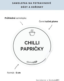 Samolepka na kořenky CHILLI PAPRIČKY průhledná 5 cm tučné písmo