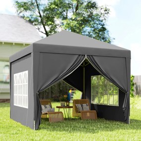 Zahradní přístřešek Outsunny Pop-Up Skládací Recepční Stan 3 x 3m se 4 Odnímatelnými Bočními Stěnami + Šedý Přenosný Obal