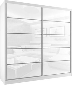 Šatní skříň 133 cm Belini bílý mat / bílý lesk s posuvnými dveřmi  BH SZP2/2/W/WI/5W/HI