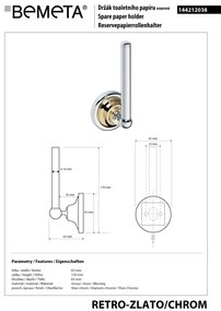 Bemeta Design RETRO gold-chrom: Držák toaletního papíru rezervní -