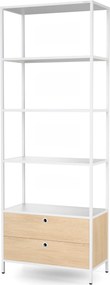Regál se zásuvkami do kanceláře, na šanony a dokumenty, otevřené police, kovový, bílý/dub sonoma, 800x2200x400 mm: ARIEL Eco Design
