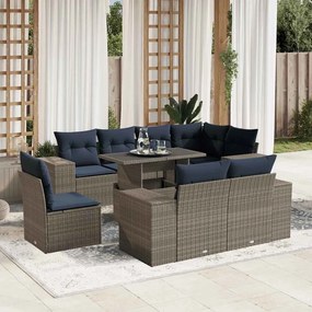 9dílná zahradní sedací souprava s polštáři šedá polyratan 3269301