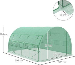Outsunny polytunelový skleník 3,97x3x2m Walk-in, UV ochrana, rolovací kryty, ocel, zelený| Aosom