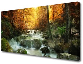 Obraz na plátně Vodopád Příroda Les Podzim 125x50 cm