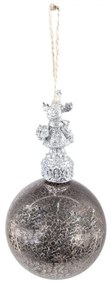 Stříbrná antik skleněná vánoční koule se sobem – 7x14 cm