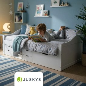 Juskys Dětská postel Nalu 90 × 200 cm s úložným prostorem