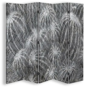 Ozdobný paraván, Abstrakt s kaktusem - 180x170 cm, pětidílný, korkový paraván