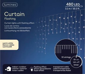 světelný závěs na balkon, okna 480 Led s programátorem, teplá bílá, 3 m