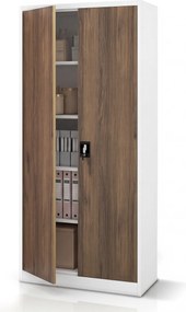 Kovová kancelářská skříň na dokumenty bílá / ořech, 900x1950x400 mm: JAN H Eco Design