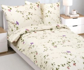 Bellatex Flanelové povlečení 140x220 cm, 70x90 cm Fialka Smetanová,Fialová,Zelená