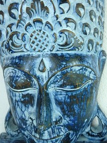 Socha Budha modrá, exotické dřevo, ruční práce 72 cm