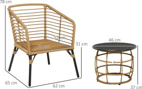 Sada ratanového zahradního nábytku Outsunny, 3 ks. Sedací souprava, včetně konferenčního stolku a 2 židlí, bistro set s polštáři, balkonový nábytek, …