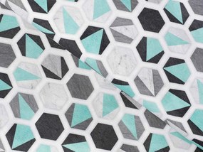Biante Dekorační povlak na polštář s lemem Leona LN-032 Tyrkysovo-šedé hexagony 35 x 45 cm