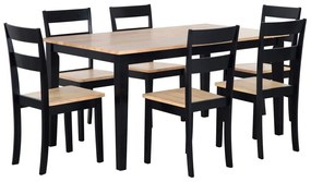 Jídelní sada dřevěná černá / světle hnědá (stůl 150 x 90 cm, 6x židle) GEORGIA Beliani