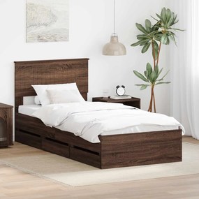 Rám postele se zásuvkou Hnědý dub 90 x 200 cm Inženýrské dřevo 3410748