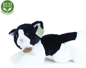 RAPPA Plyšová kočka bílo-černá ležící 30 cm / ECO-FRIENDLY / od 0 měsí