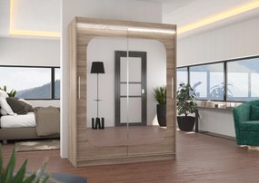 ADRK Furniture Posuvná skříň se zrcadlem a LED osvětlením CLEVER 150 ADRK-SW-KAR-S-BL-150