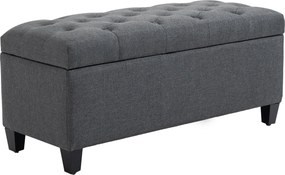 HOMCOM Lavice čalouněná s úložným prostorem 100 x 40 x 44 cm, truhlicová lavice z polyesteru připomínajícího len a kaučukového dřeva v tmavě šedé bar…