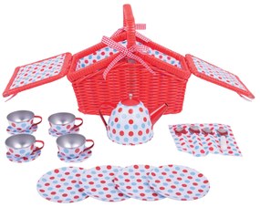 Bigjigs Toys Čajová puntíkovaná sada v piknikovém koši