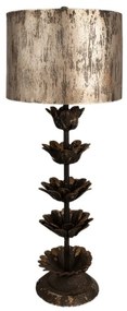 Hnědá stolní lampa s kytičkami a zlatým stínidlem s patinou – 30x81 cm